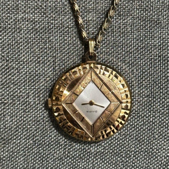 Jewelry | Vtg Bulova Pendant Watch With Beautiful Brocading Pattern On ...